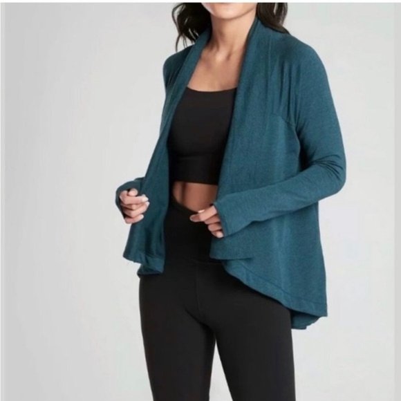 Athleta | Sweaters | Athleta Nirvana Wear Two Ways Wrap Teal Cardigan ...